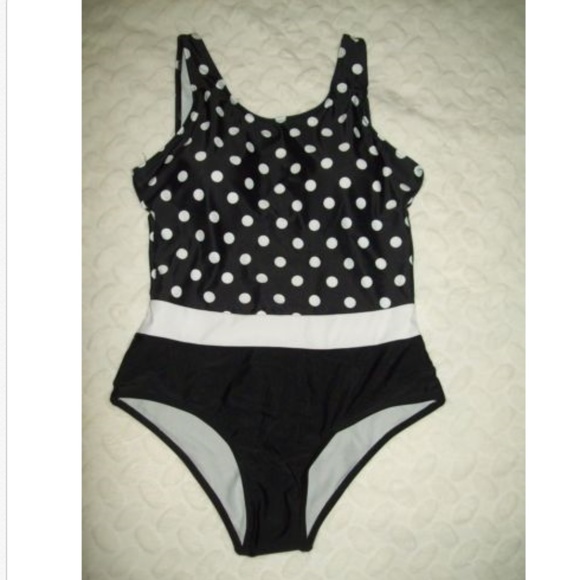 Unbranded Swim Womens Bathing Suit Black White Polka Dot Size M